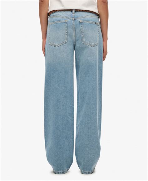 Womens Organic Cotton Mid Rise Wide Leg Jeans In Mid Blue Denim