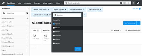 Filtering The Candidate Pipeline Lever Help Center