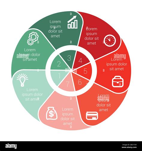 Pie Chart Data Elements For Template Infographics With Seven Positions Area Text Stock Vector