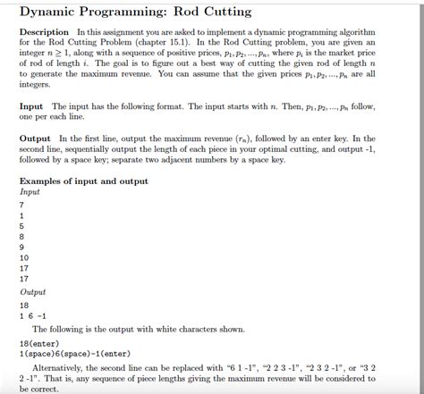 Solved Dynamic Programming Rod Cutting Description In This Chegg