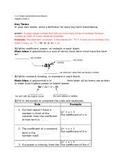 Study Guide Polynomial Basics Docx Study Guide Polynomial Basics Algebra II Sem