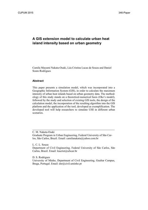 Pdf A Gis Extension Model To Calculate Urban Heat Island Webmit
