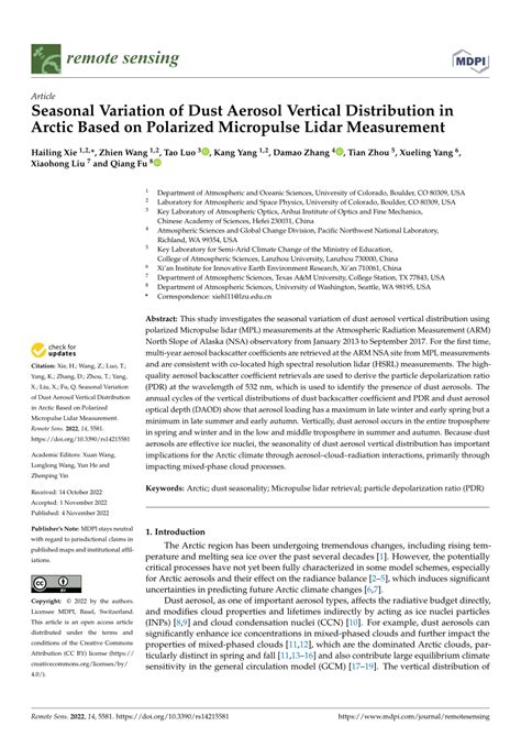 Pdf Seasonal Variation Of Dust Aerosol Vertical Distribution In Arctic Based On Polarized