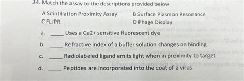 Solved Match The Assay To The Descriptions Provided Chegg Com