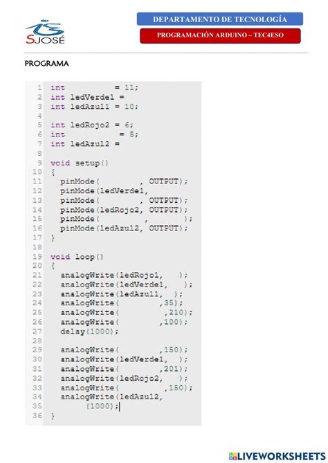 Práctica Programación Arduino - 6 worksheet | Live Worksheets