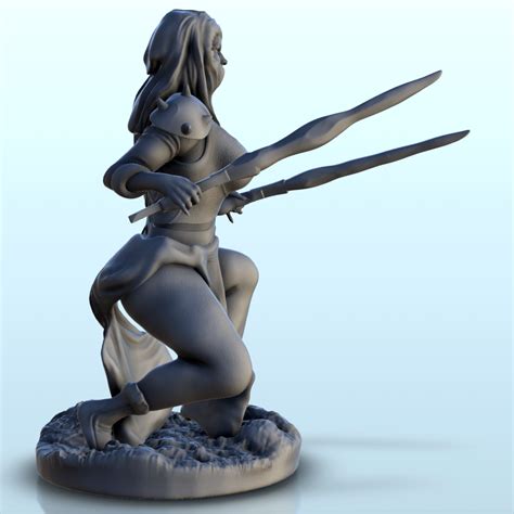 Stl File Crouching Sexy Warrior With Sword And Veil Censored Version Medieval Fantasy Magic