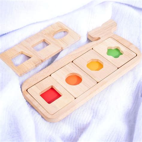 Whale Color And Shapes Sorting Toy Montessori Inspired Wooden Puzzle