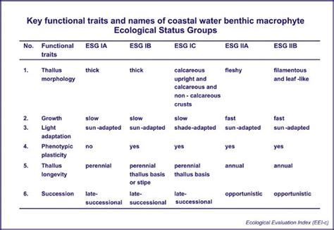 Key Functional Traits And Names Of Coastal Water Benthic Macropthyte