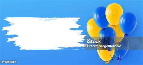 헬륨 풍선 무리가 있는 배너와 슬로건을 위한 복사 공간 푸른 하늘 배경 위에 브러시 스트로크가 있는 현실적인 3d 웹 배너 디자인 서식 파일 0명에 대한 스톡 벡터 아트 및