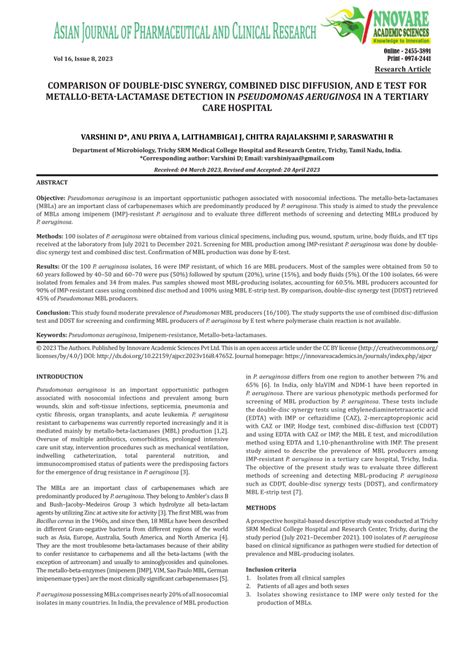 Pdf Comparison Of Double Disc Synergy Combined Disc Diffusion And E Test For Metallo Beta