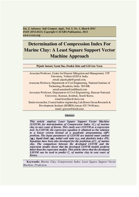Pdf Determination Of Compression Index For Marine Clay A Relevance Vector Machine Approach