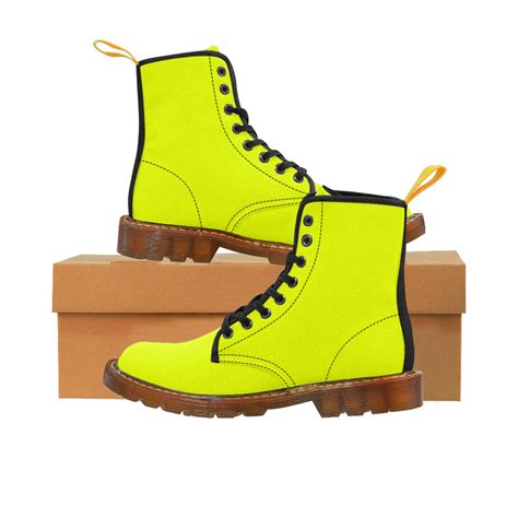 Yellow Womens Boots Classic Solid Color Winter Lace Up Toe Cap Hiking