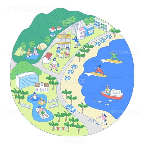 마을휴양지 벡터 일러스트 Sill839 유토이미지 일러스트 도시 생활 단체 사람 남자 여자 마을 한국인 아시아 동양인 해변 관광 여행 바다