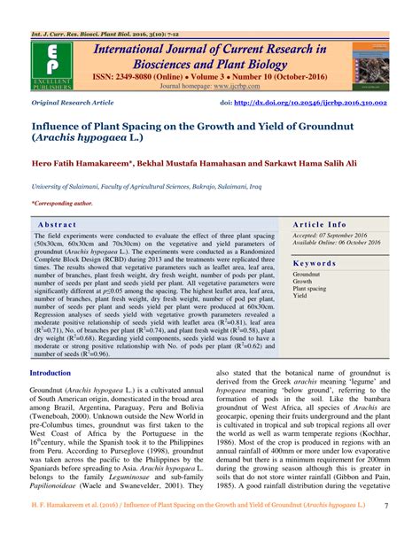 Pdf Influence Of Plant Spacing On The Growth And Yield Of Groundnut Arachis Hypogaea L