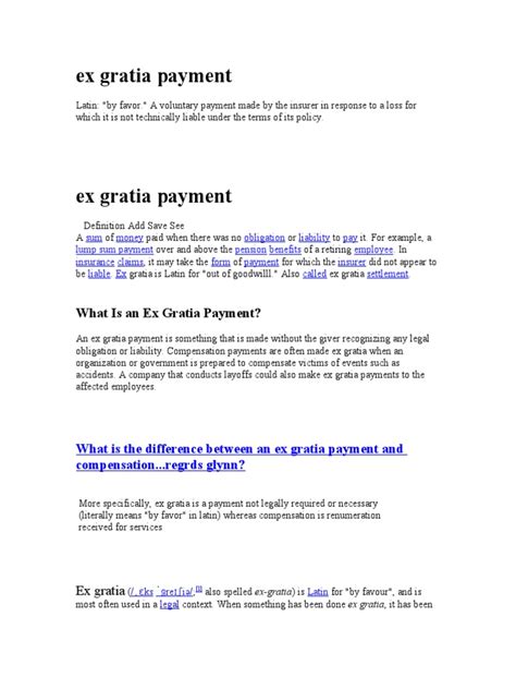 What Is An Ex Gratia Payment Pdf Insurance Labour