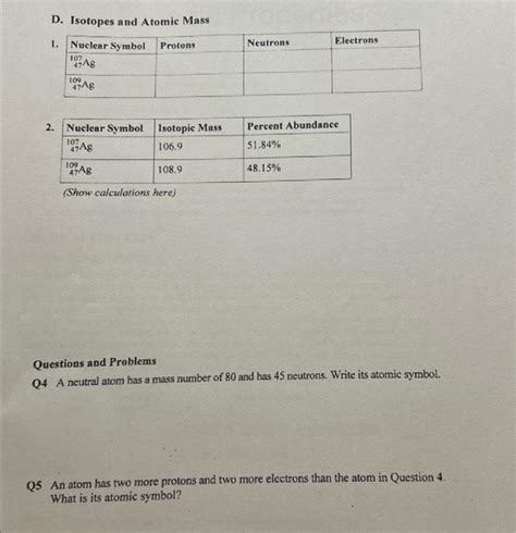 Solved D Isotopes And Atomic Mass 1 2 Show Calculations Chegg Com