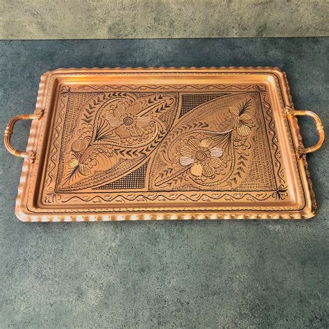 Decoration Tray Copper Serving Tray With Handles Handmade Copper Tray Solid Copper Tray