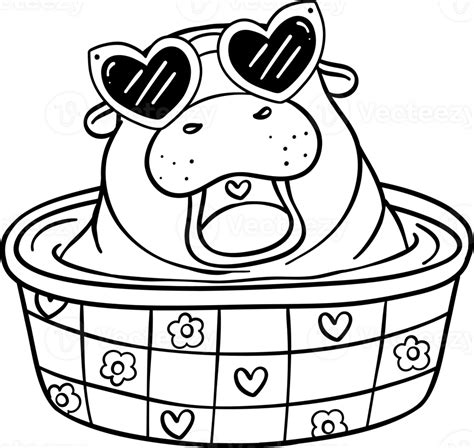 Groovy Valentine Pygmy Hippo In Bathtub Outline Doodle 54855454 Png