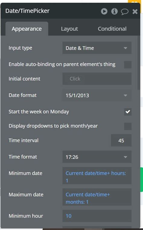 block booked dates and times in bubble s date timepicker need help