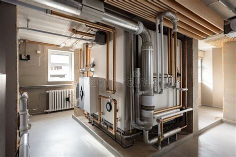 Geothermal Heating And Cooling System Installed In A Modern Home With Sleek Design Stock