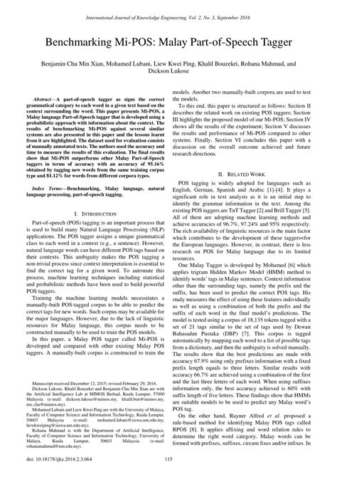 Download Pdf Benchmarking Mi Pos Malay Part Of Speech Tagger