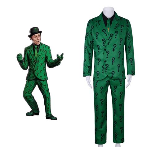 Dc Batman Gotham Riddler Cos Costume Halloween Green Question Mark Suit
