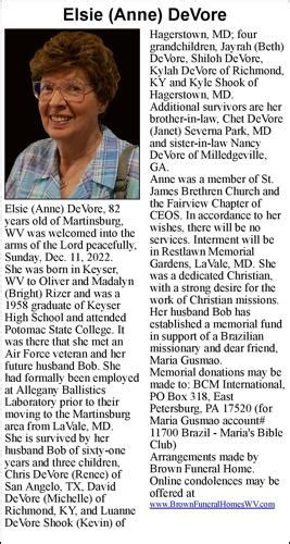 Elsie Anne Devore Obituaries Journal