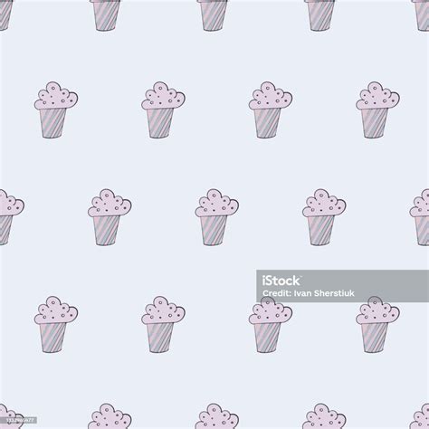 컵케이크와 매끄러운 패턴 플랫 스타일로 축제 컵 케이크 끝없는 배경 배경 엽서 및 랩 디자인에 적합합니다 벡터 가득 찬에 대한 스톡 벡터 아트 및 기타 이미지 Istock