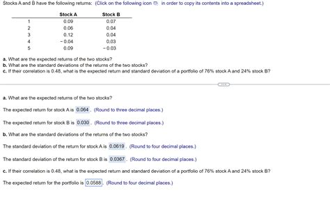 Solved A What Are The Expected Returns Of The Two Stocks