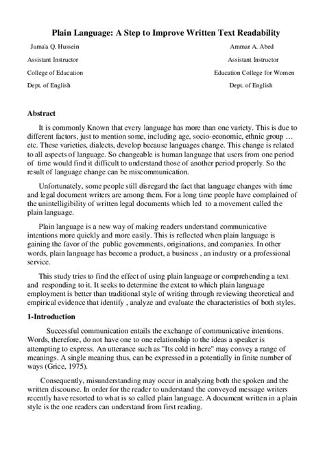 Doc Plain Language A Step To Improve Written Text Readability