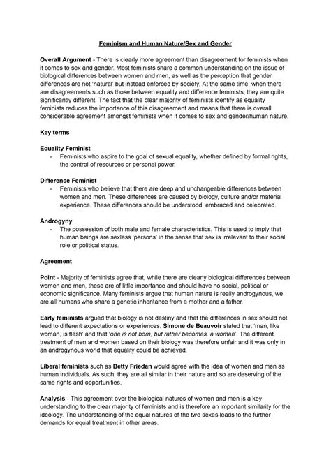 feminism and human nature sex and gender feminism and human nature