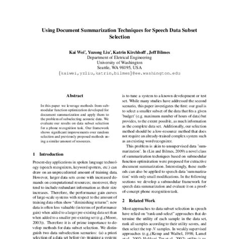 Using Document Summarization Techniques For Speech Data Subset Selection Acl Anthology