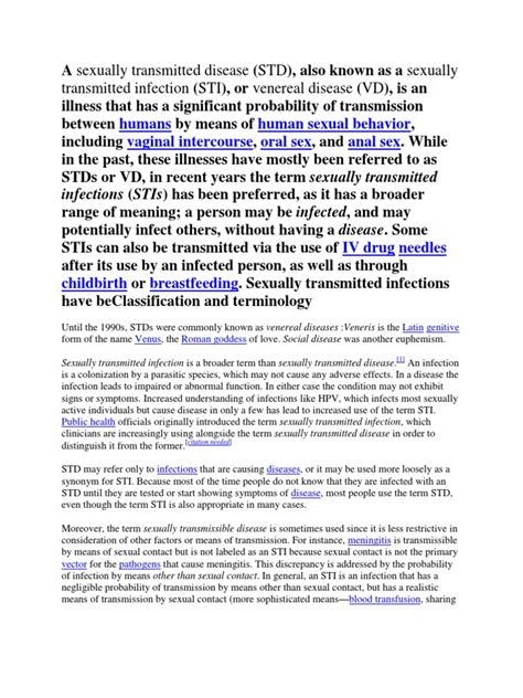 A Sexually Transmitted Disease Sexually Transmitted Infection Hivaids