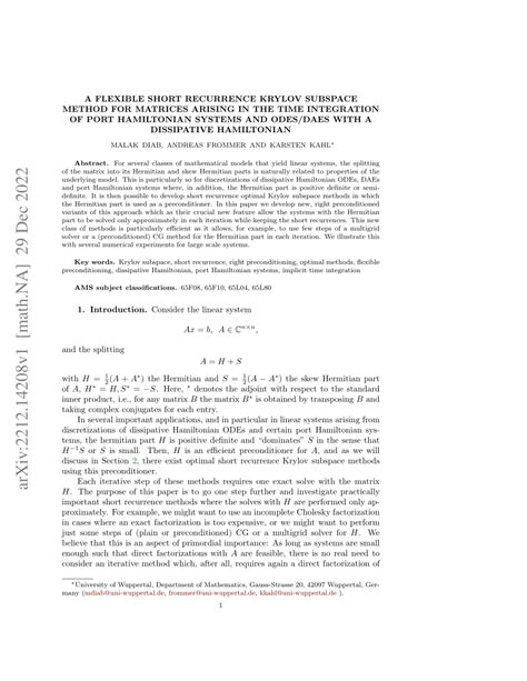 Pdf A Flexible Short Recurrence Krylov Subspace Method For Matrices