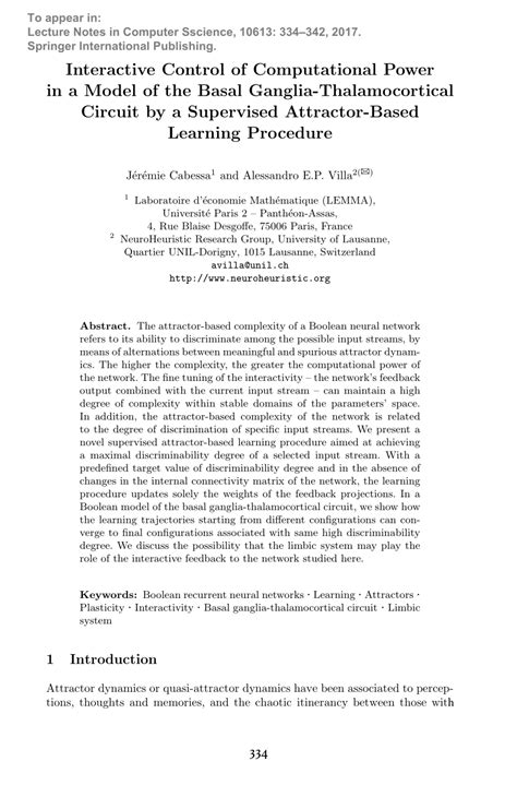 Pdf Interactive Control Of Computational Power In A Model Of The Basal Ganglia Thalamocortical