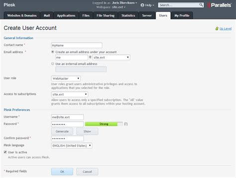 how can i add a new user on plesk combell support