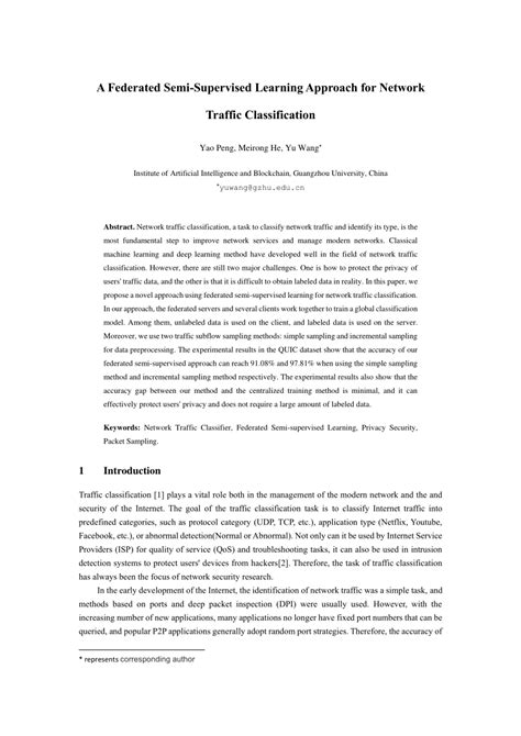 Pdf A Federated Semi Supervised Learning Approach For Network Traffic