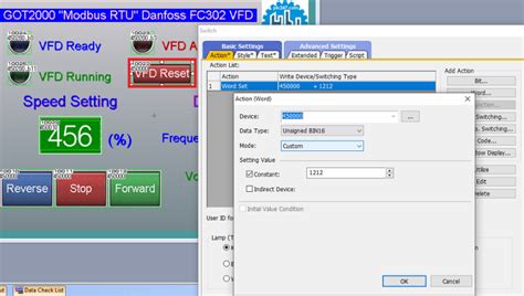 Mitsubishi HMI Modbus RTU Danfoss FC Tutorial Plc