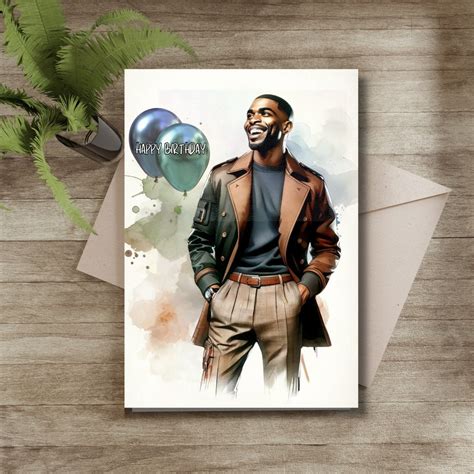 Black Man Birthday Black Men Cards African American Greeting Card Etsy