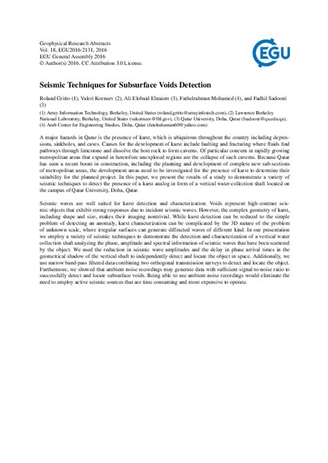 Pdf Seismic Techniques For Subsurface Voids Detection