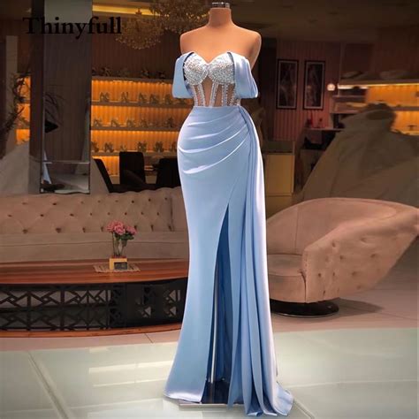 Thinyfull Vestido De Noche Largo Azul Cielo Brillante Con Lentejuelas