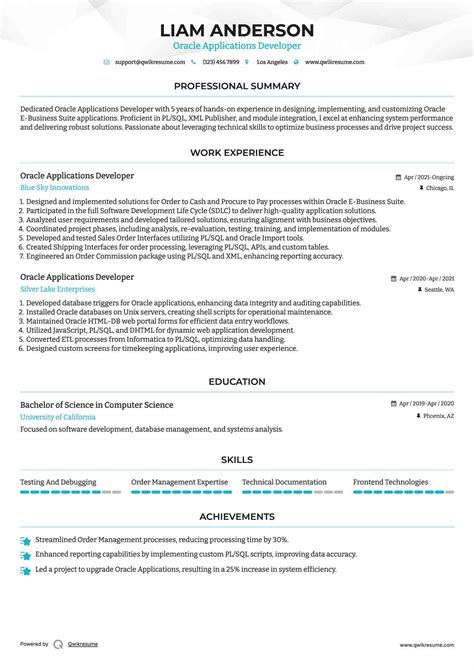 Oracle Applications Developer Resume Samples Qwikresume