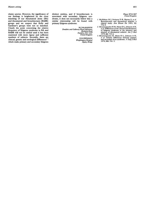The Relationship Between Rheumatoid Arthritis And Bronchiectasis Pmc