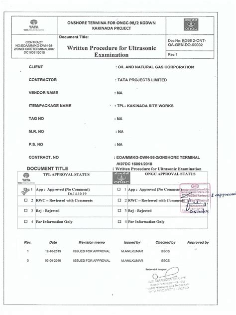 Kg98 2 Ont Qa Gen Do 00002 1 Written Procedure For Ultrasonic