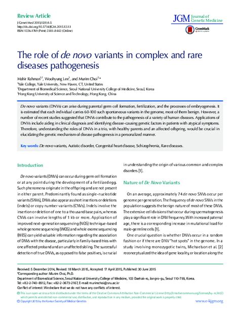 Pdf The Role Of De Novo Variants In Complex And Rare Diseases