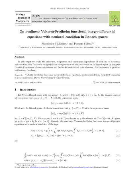 Pdf On Nonlinear Volterra Fredholm Functional Integrodifferential Equations With Nonlocal