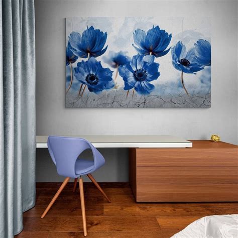 Mavi Cicekler Kanvas Tablo