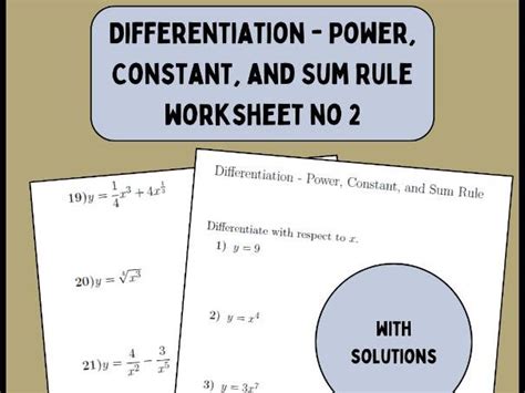 Differentiation Power Constant And Sum Rule Worksheet No With Solutions Teaching Resources