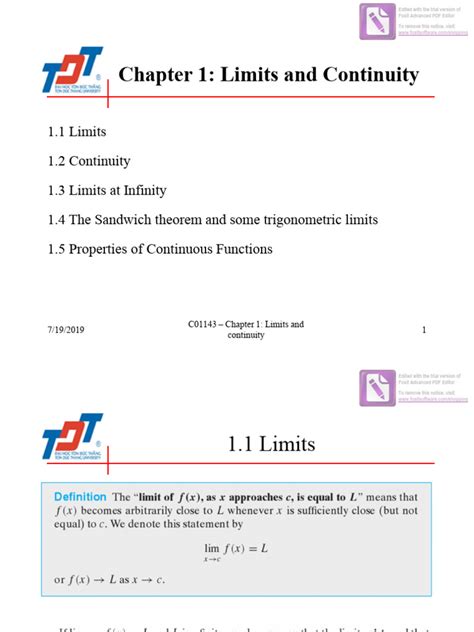 C01143 Chapter 1 Limits And Continuity Pdf Functions And Mappings Mathematical Concepts