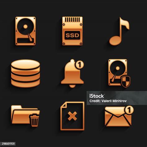 Set Bell Delete File Document New Email Incoming Message Hard Disk Drive Hdd Protection Folder